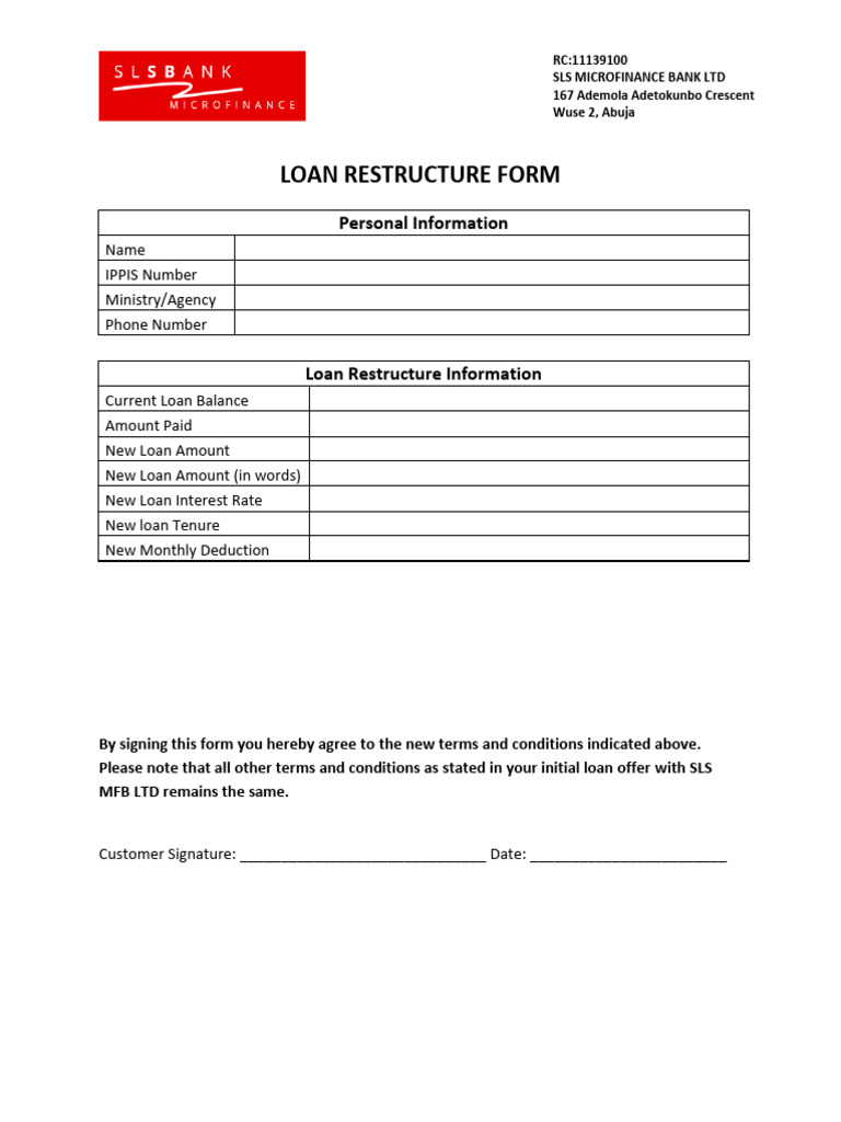 Loan Restructure Form PDF | PDF