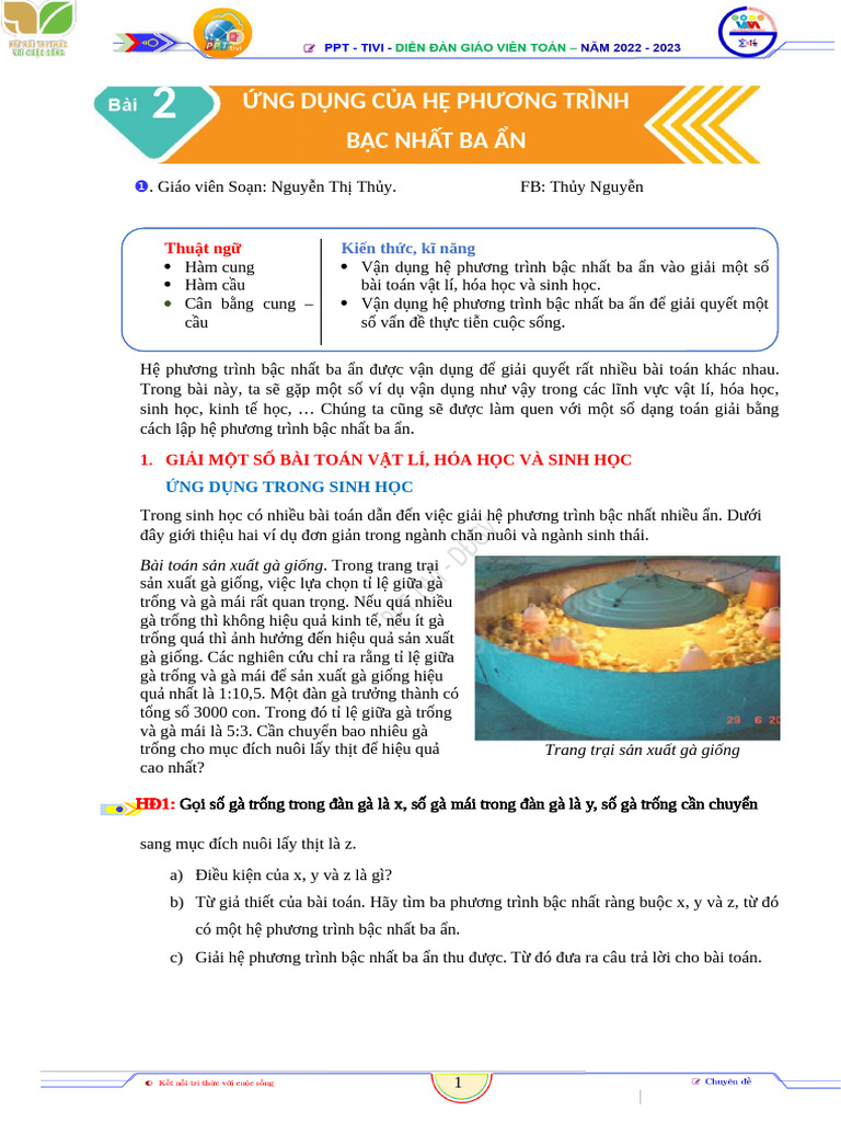 Cd1 - ds10 - KNTT - c1 - b2 - Ung Dung He PT Bac Nhat 3 An - p1+p2 | PDF