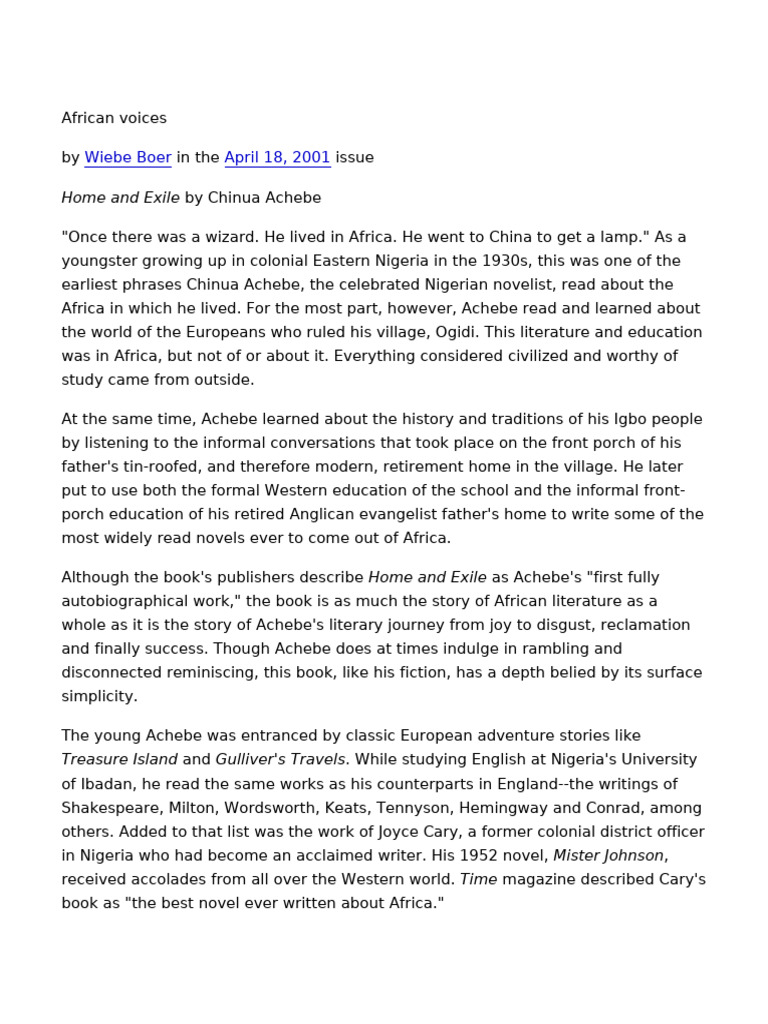 Home and exile | PDF | African Literature