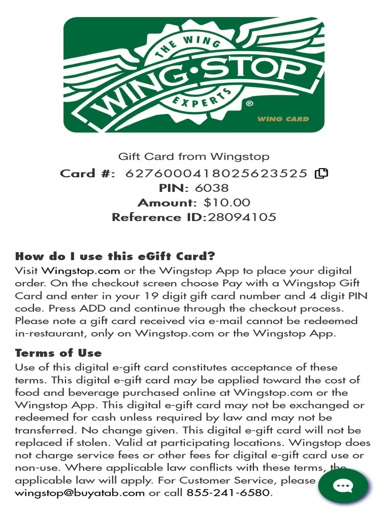 Wingstop Gift Card Page | PDF | Finance & Money Management