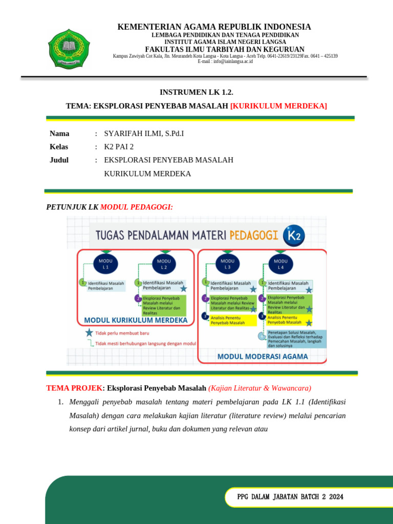 KURMER - PBL (K2) Instrumen LK 1.2. - Eksplorasi Penyebab Masalah - Kajian Literatur Dan ...