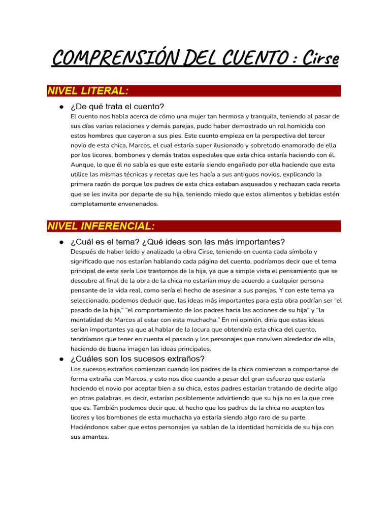 Análisis del cuento "Cirse" y sus temas | PDF | Cuentos