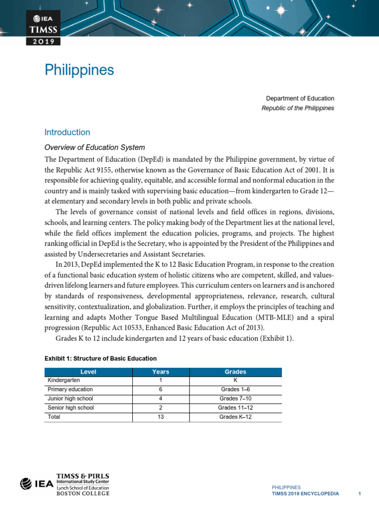 TIMSS 2019 Encyclopedia Education Policy and Curriculum in Mathematics Philippines | PDF | Area ...