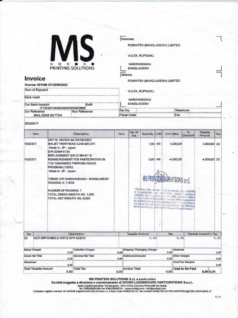 Invoice for Printing Solutions Services | PDF
