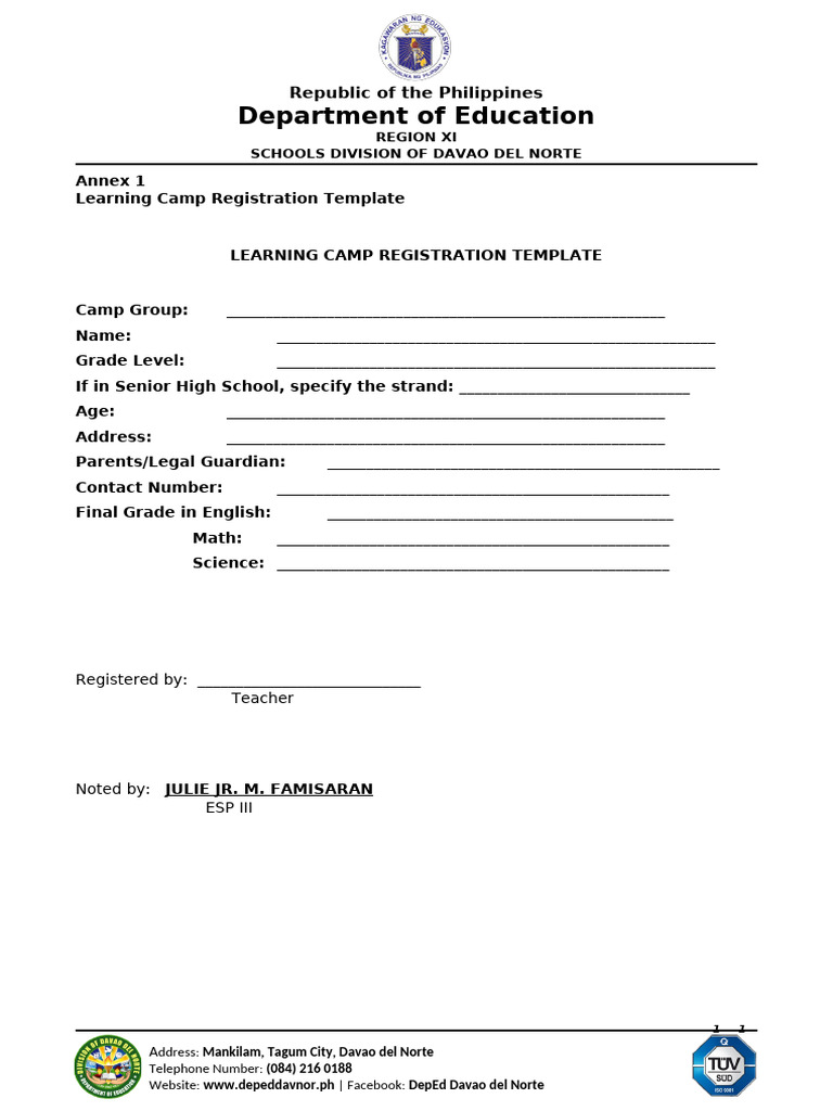 Reg Form NLC | PDF
