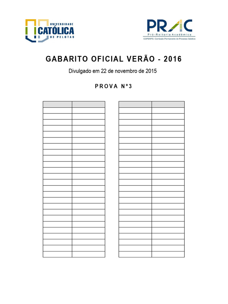 Gabarito Oficial Verão 2016 PROVA 3 | PDF