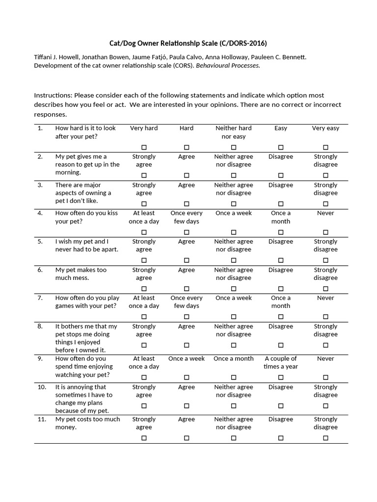 Cat - Dog Owner Relationship Scale | PDF | Psychology | Psychological ...