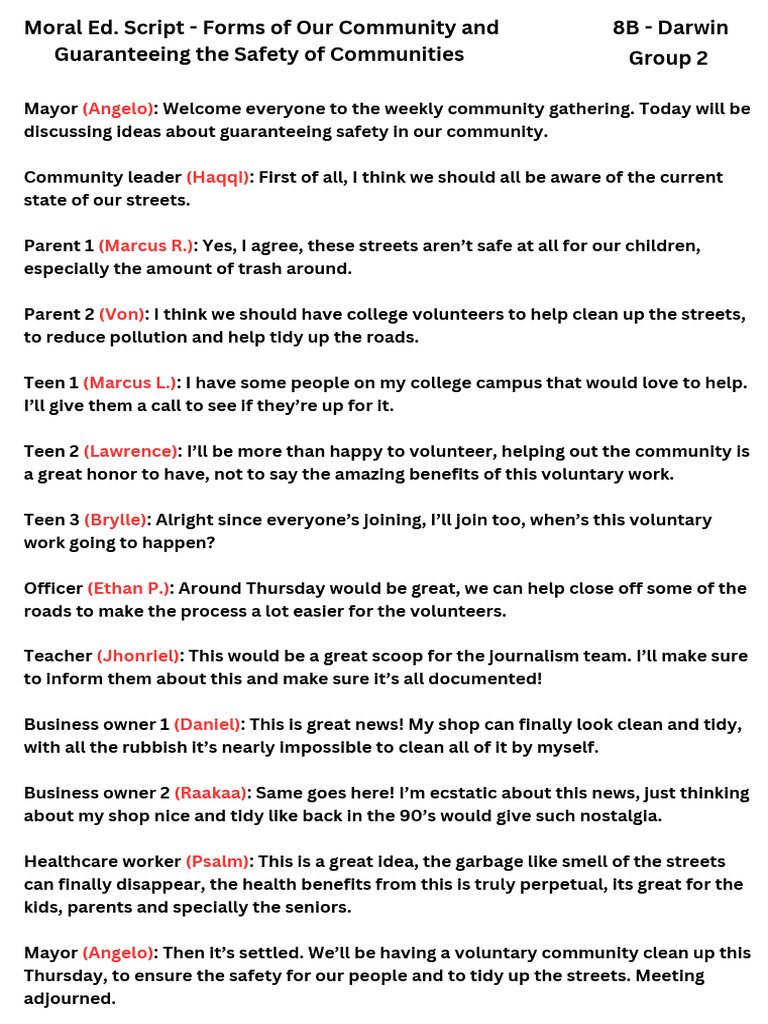 Moral Ed. Script - Group 2 - 8B | PDF