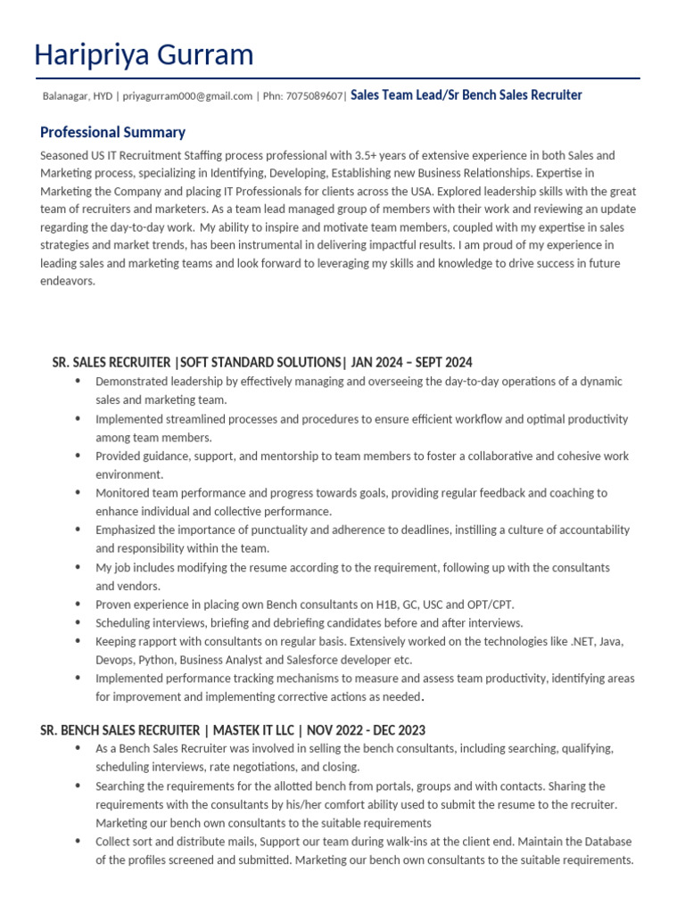 PRIYA Resume. | PDF | Recruitment | Résumé