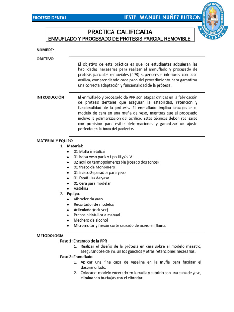Enmuflado y Procesado de Prótesis Dental | PDF
