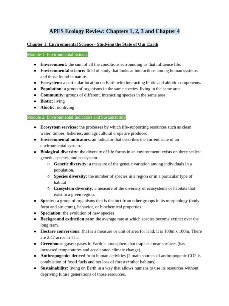 APES Ecology Test Study Guide | PDF | Food Web | Ecosystem