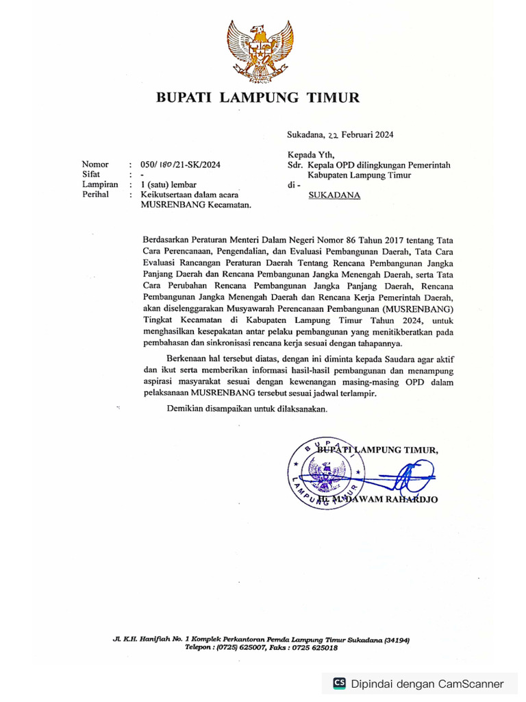 Surat Keikutsertaan Musrenbang Kec 2024 | PDF