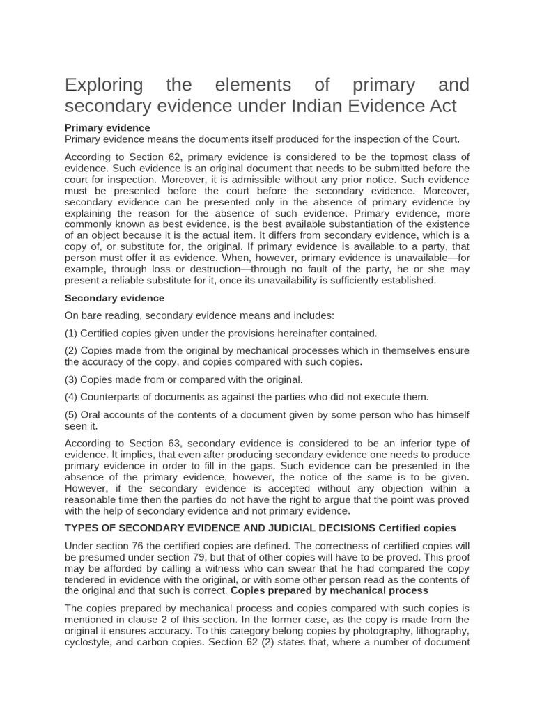 General Principles of Primary and Secondary Evidence | PDF | Judgment ...