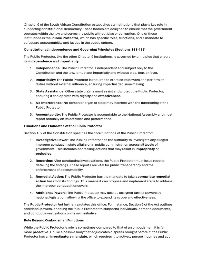 Mandate of Public Protector | PDF | Governance | Justice