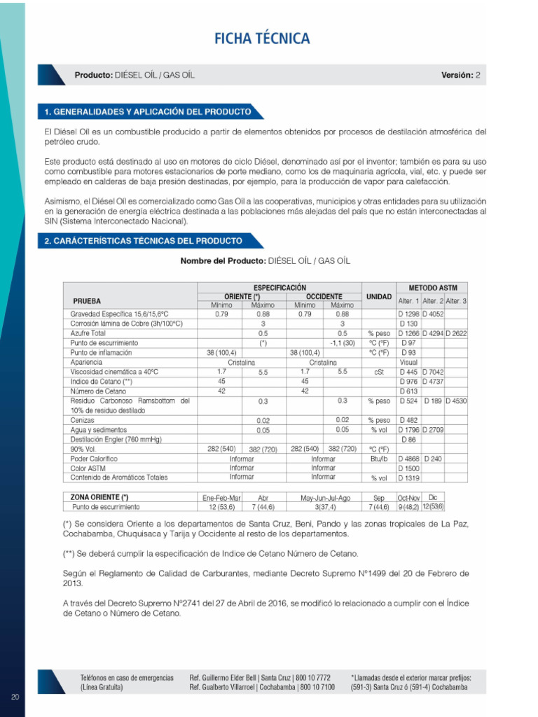 Ficha Tecnica Ypfb - DIESEL - OIL | PDF