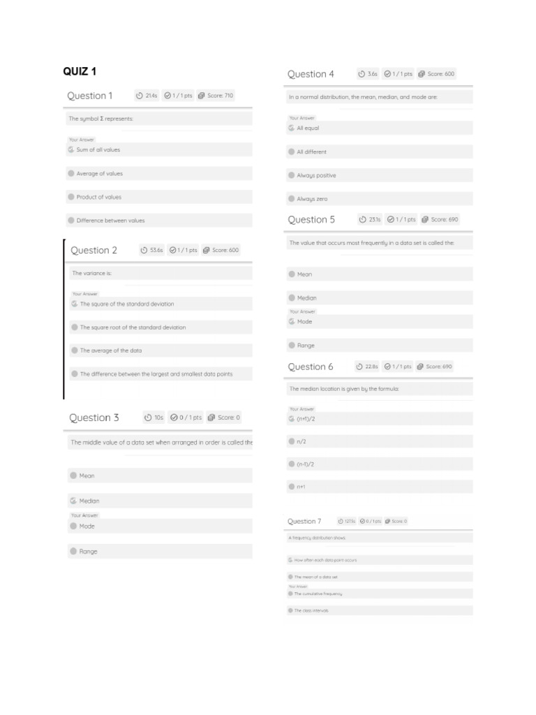 Quiz 1 | PDF | Sampling (Statistics) | Statistics