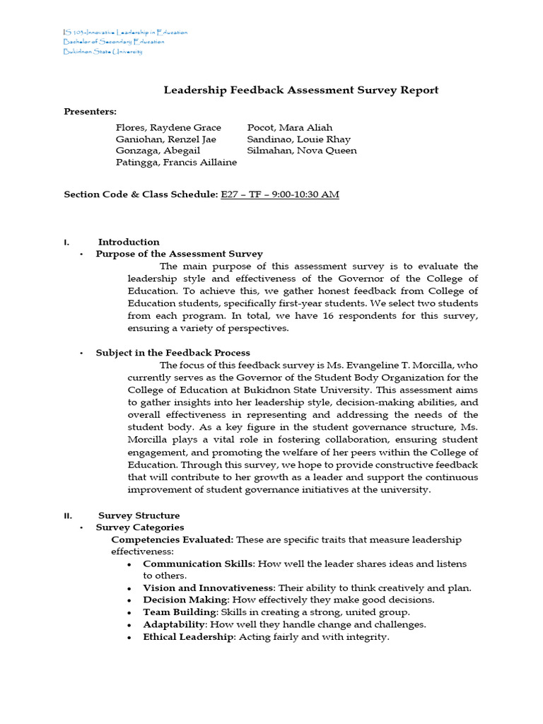 Leadership Feedback Assessment Survey Report | PDF | Leadership ...