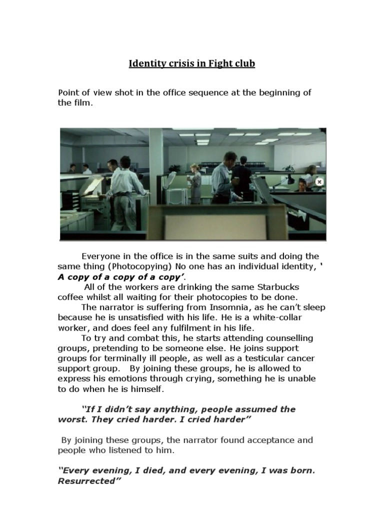 Fight Club: Identity and Masculinity Crisis | PDF