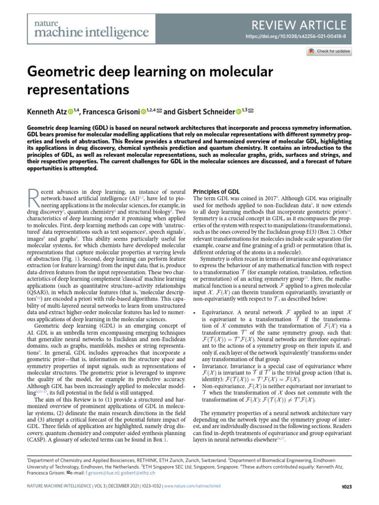 Geometric Deep Learning On Molecular Representations | PDF ...