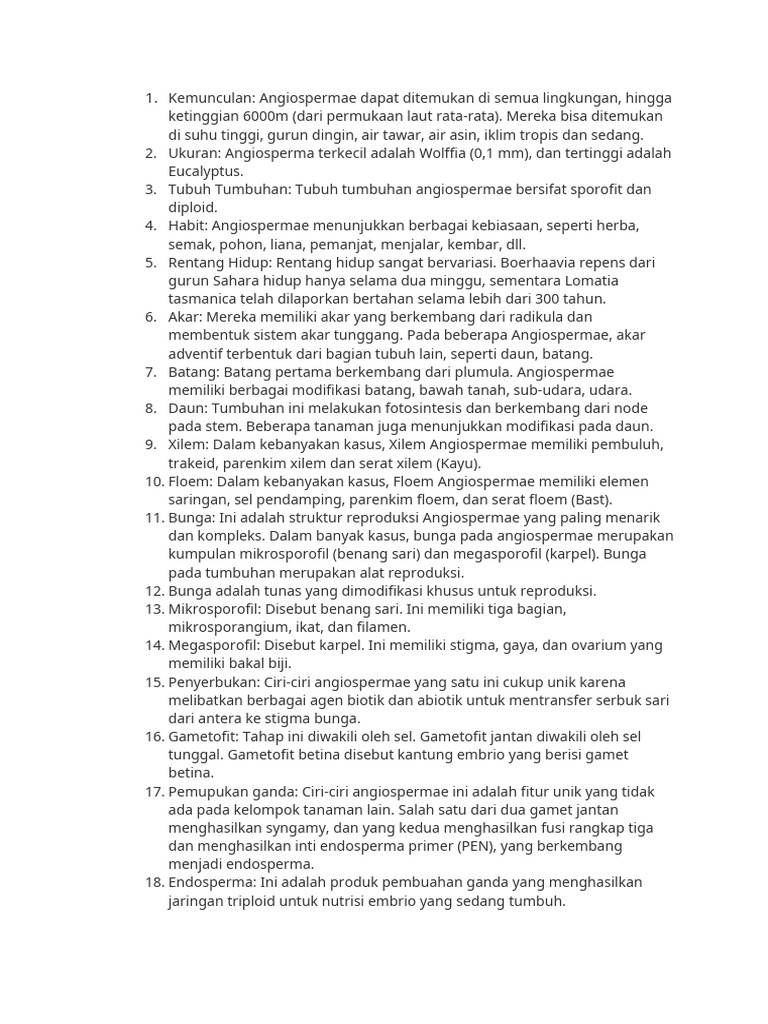 Ciri Ciri Angiospermae | PDF | Sains & Matematika