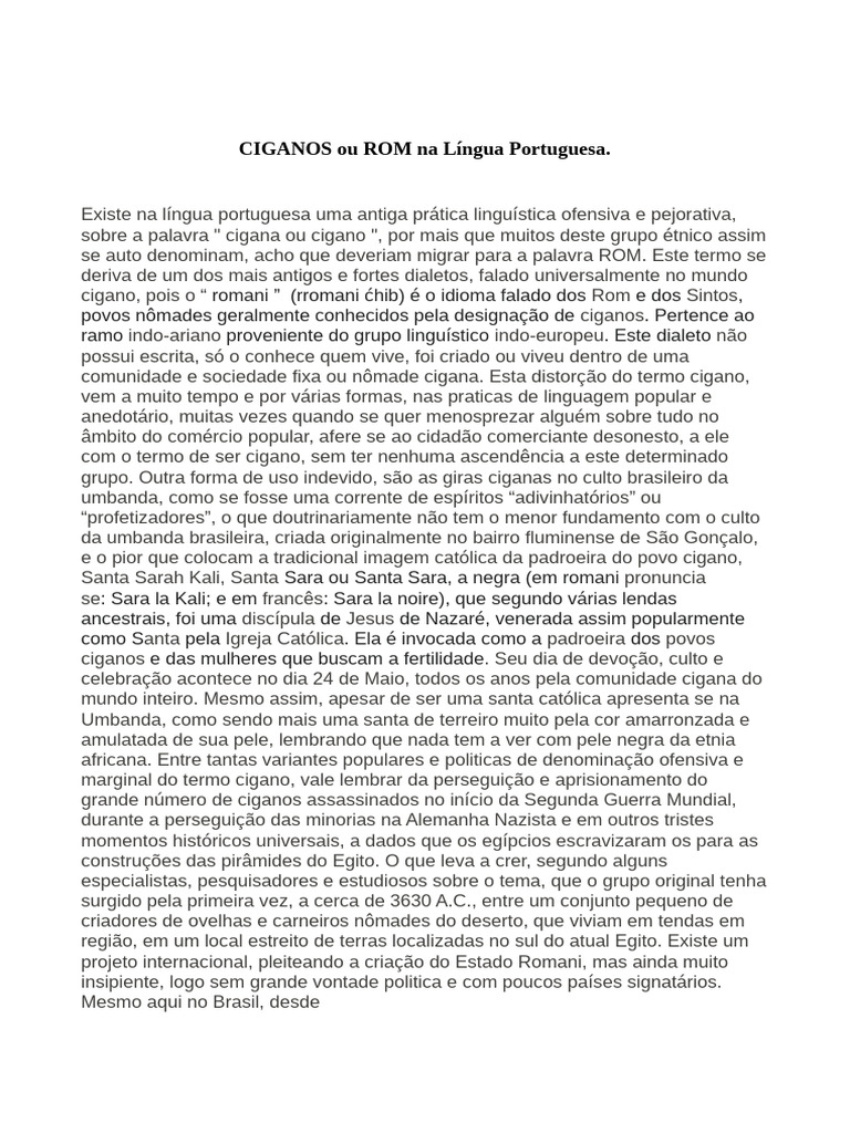 A Importância do Termo "Rom" para Ciganos | PDF | Povo cigano | Brasil