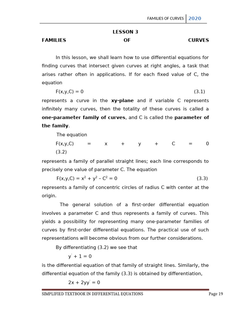 Differential Equations for Curve Families | PDF | Tangent | Equations