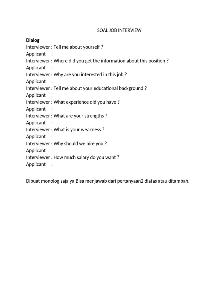 Soal Job Interview | PDF