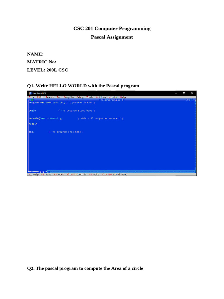 CSC 201 Pascal | PDF