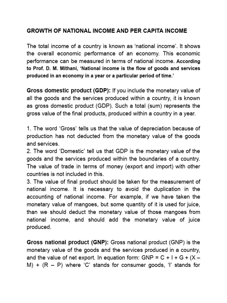 National Income and Per Capita Income | PDF | Measures Of National ...