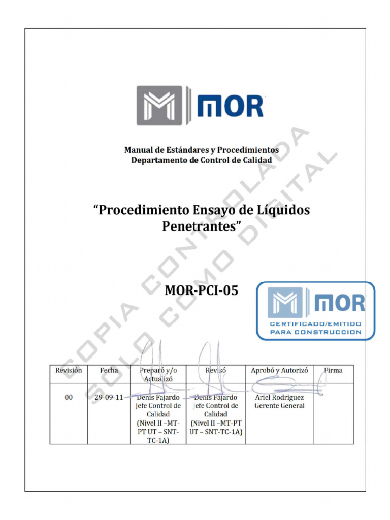 Procedimiento de Líquidos Penetrantes, Mor | PDF