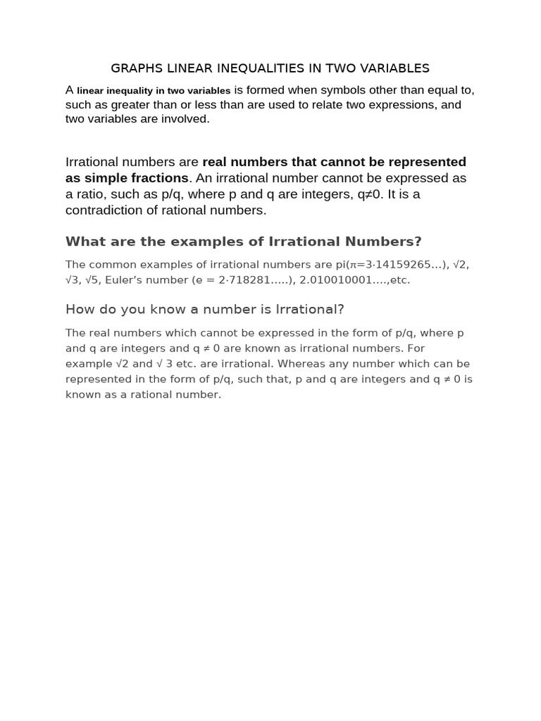 Understanding Linear Inequalities & Irrational Numbers | PDF