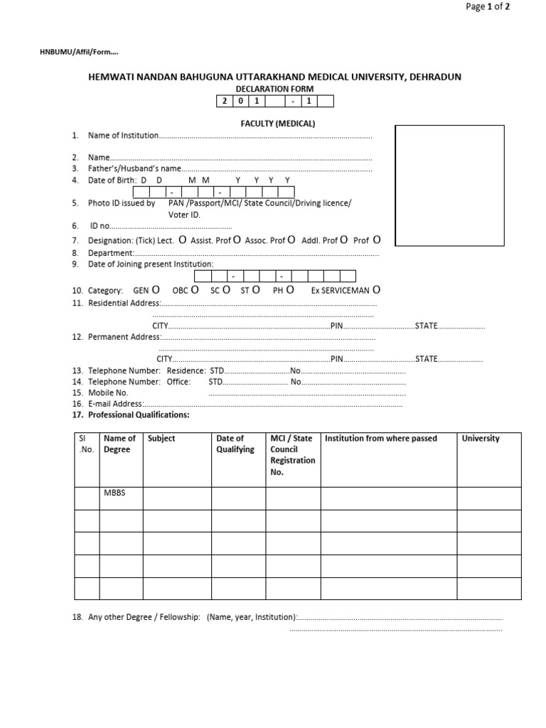 Medical Faculty Declaration Form | PDF | Identity Document | Authentication