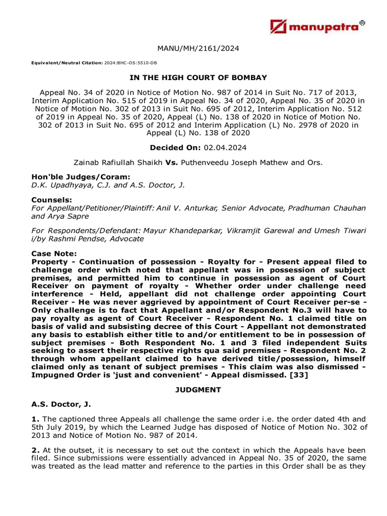 Zainab Rafiullah Shaikh Vs Puthenveedu Joseph ...
