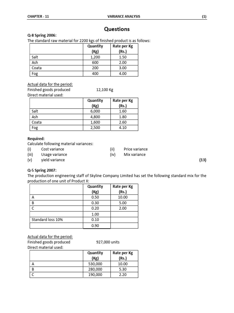 Extra Practice (Mix Yield Variance) - QA | PDF