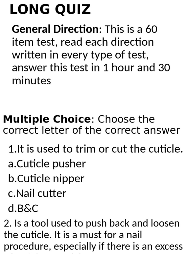 LONG QUIZ | PDF | Nail (Anatomy)