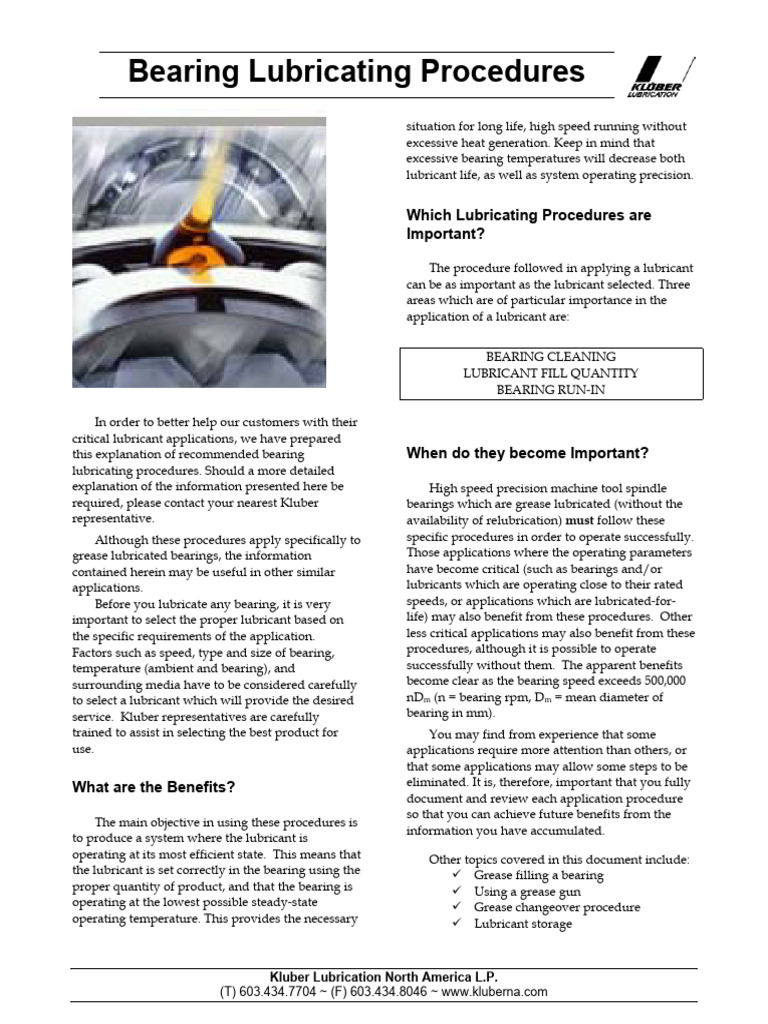 KL Bearing - Lubricating - Procedures | PDF | Bearing (Mechanical) | Lubricant