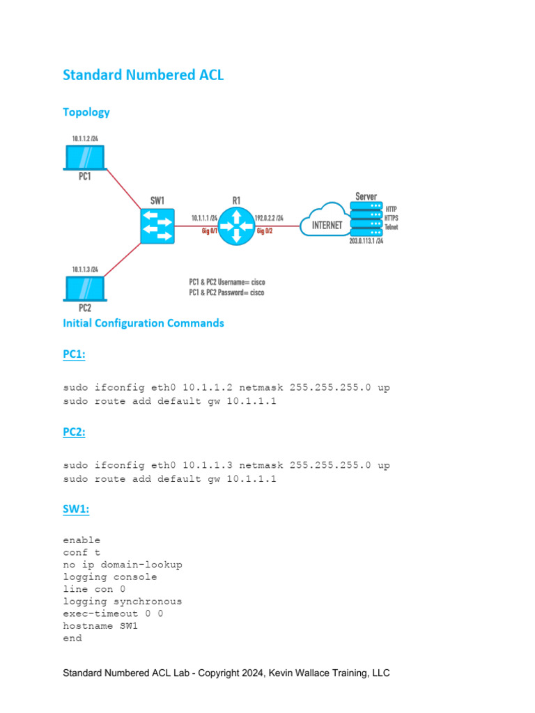 Standardnumberedacllab Pdf Internet Protocols Computer Engineering 
