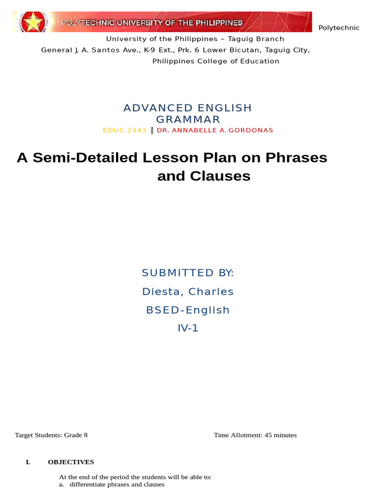 lesson-plan-semi-detailed | PDF | Verb | Adverb
