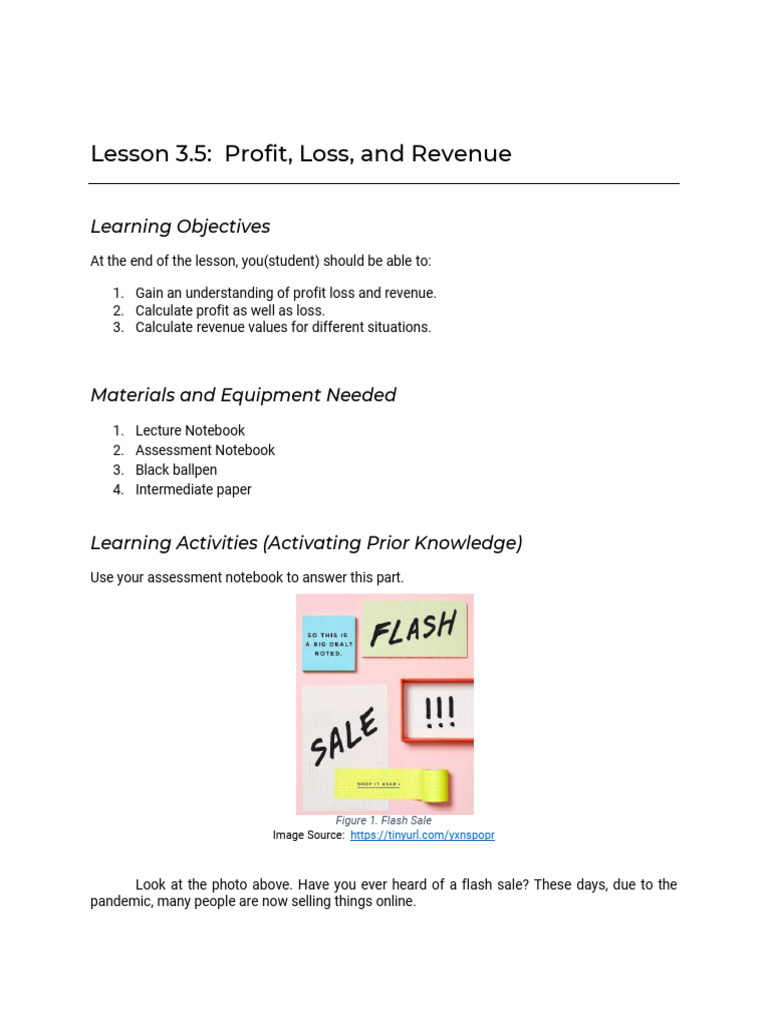 Lesson 3.5 | PDF | Prices | Profit (Economics)