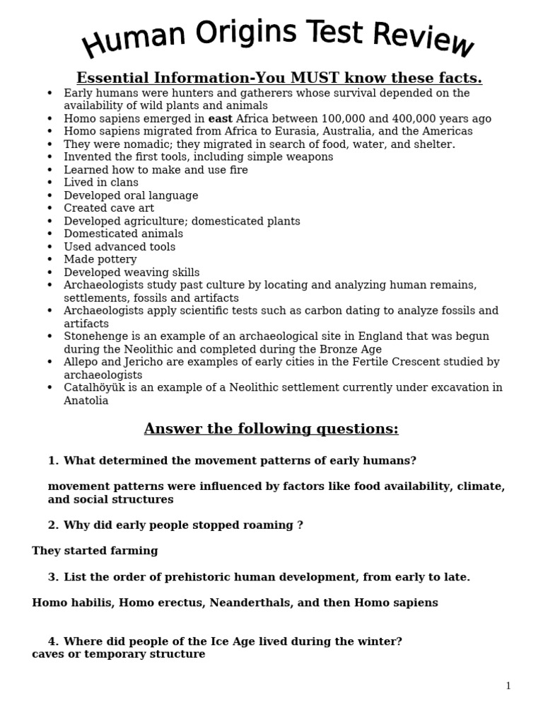 Human Origins Test Review-2 Done | PDF | Homo | Archaeology