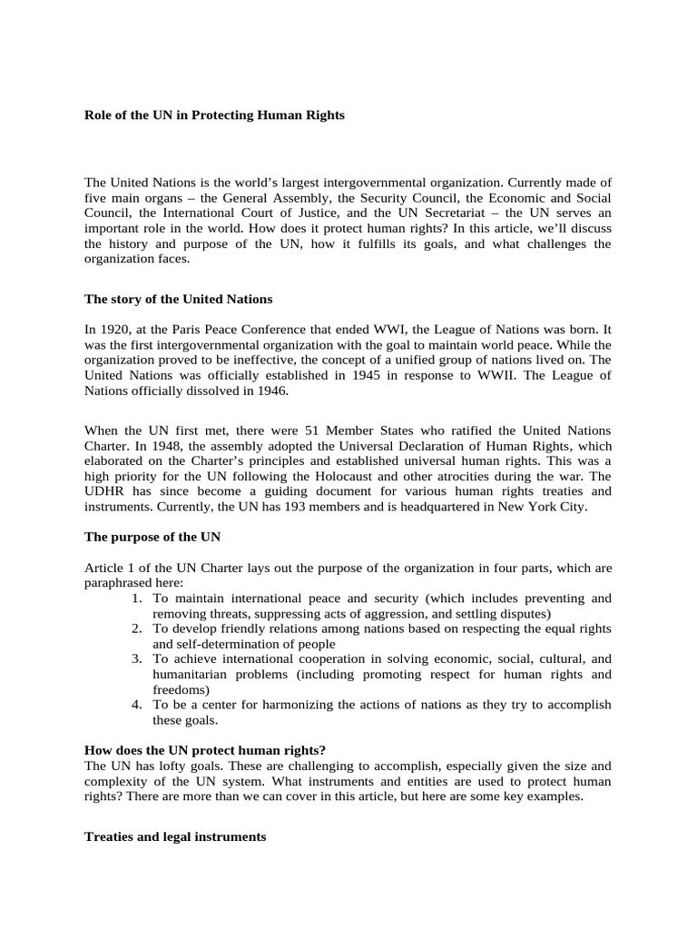 Role of The UN in Protecting Human Rights | PDF | Human Rights ...