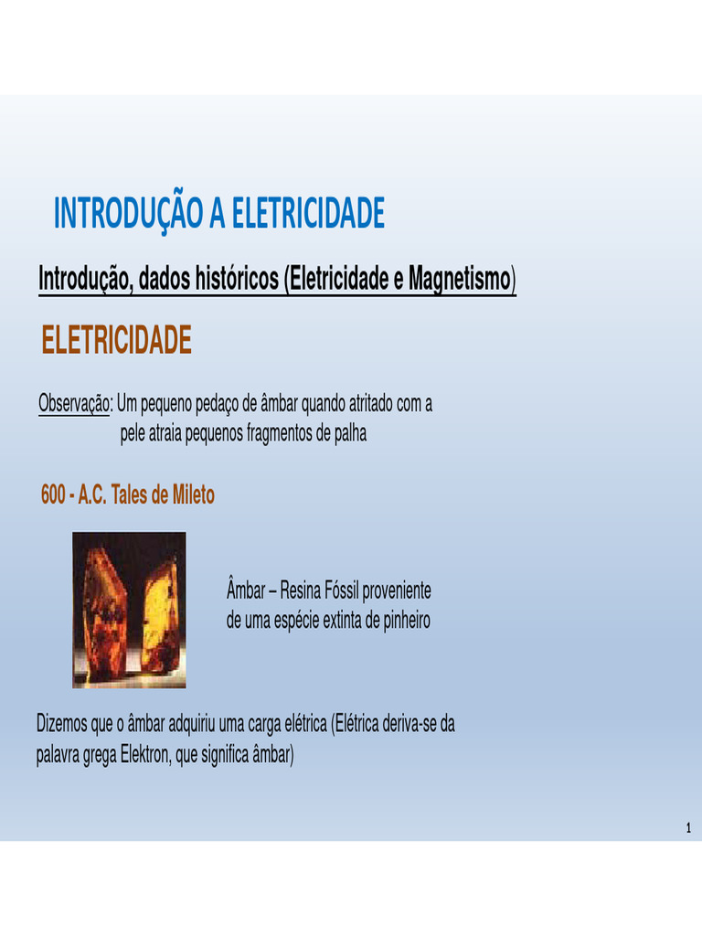 Aula 1 Introducao Eletricidade 02-07-2024 | PDF | Carga elétrica | Eletricidade