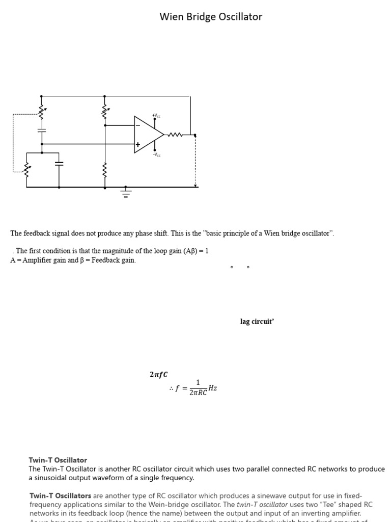 Wien Bridge Oscillator and Twin T Oscillator | PDF | Electronic ...
