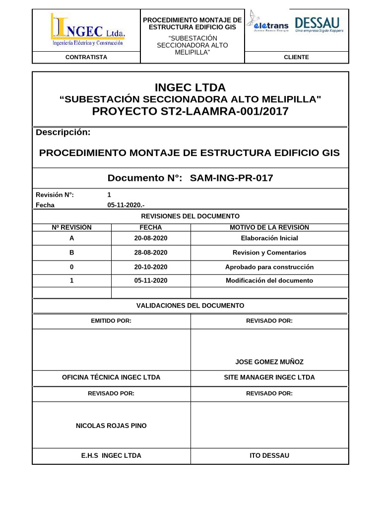 SAM-InG-PR-017-Procedimiento de Montaje de Estructura Edifico Gis Rev 1 | PDF | Riesgo | Topografía