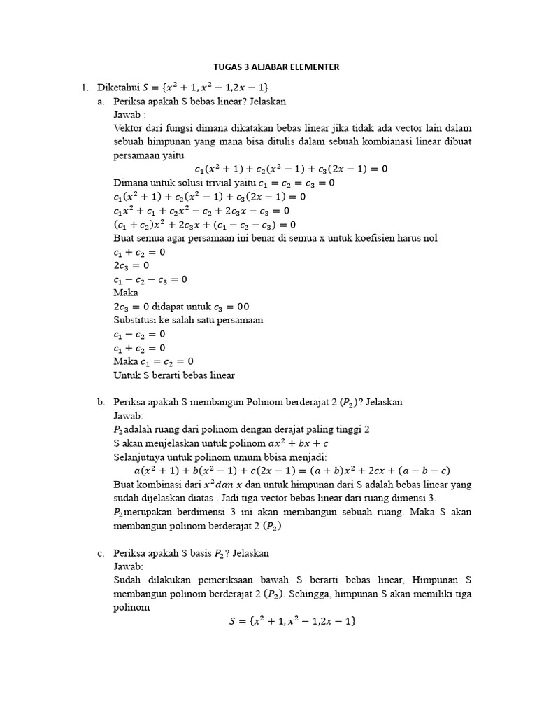 Tugas 3 Aljabar Linear Elementer - Rasyid Ihtizzamul Hidayat | PDF | Metode & Bahan Ajar | Sains ...