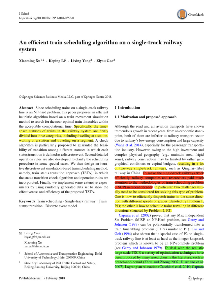 An Efficient Train Scheduling Algorithm On A Single-Track Railway System | PDF | Mathematical ...