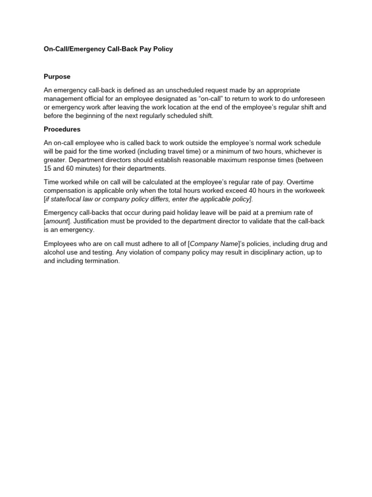 On-Call Emergency Pay Policy Guide | PDF