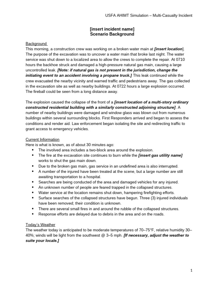 MCI Scenario Brief 2023F | PDF | Safety | Incident Command System