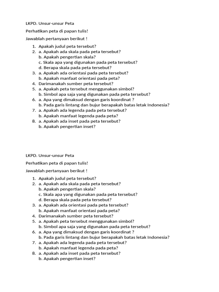 LKPD Unsur Peta Kelas VII Bab 1 | PDF