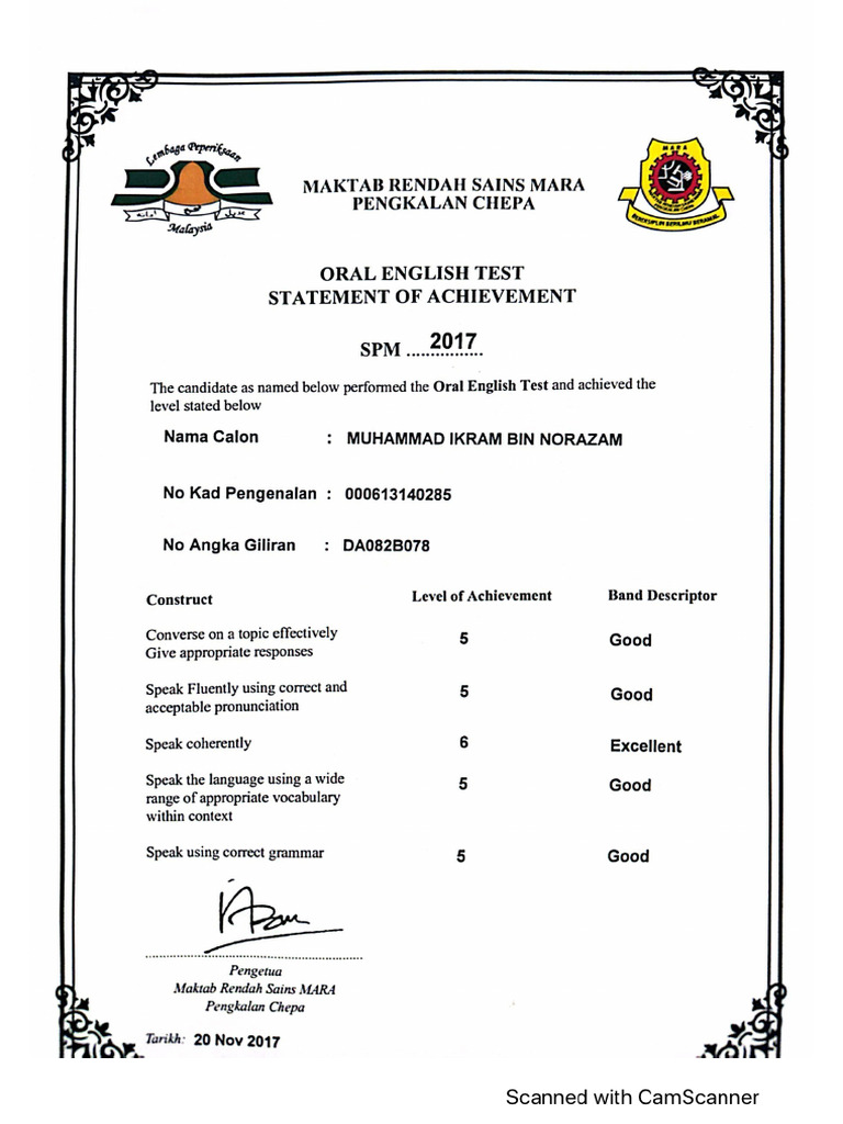 Ikram's Oral Results Form 5 | PDF
